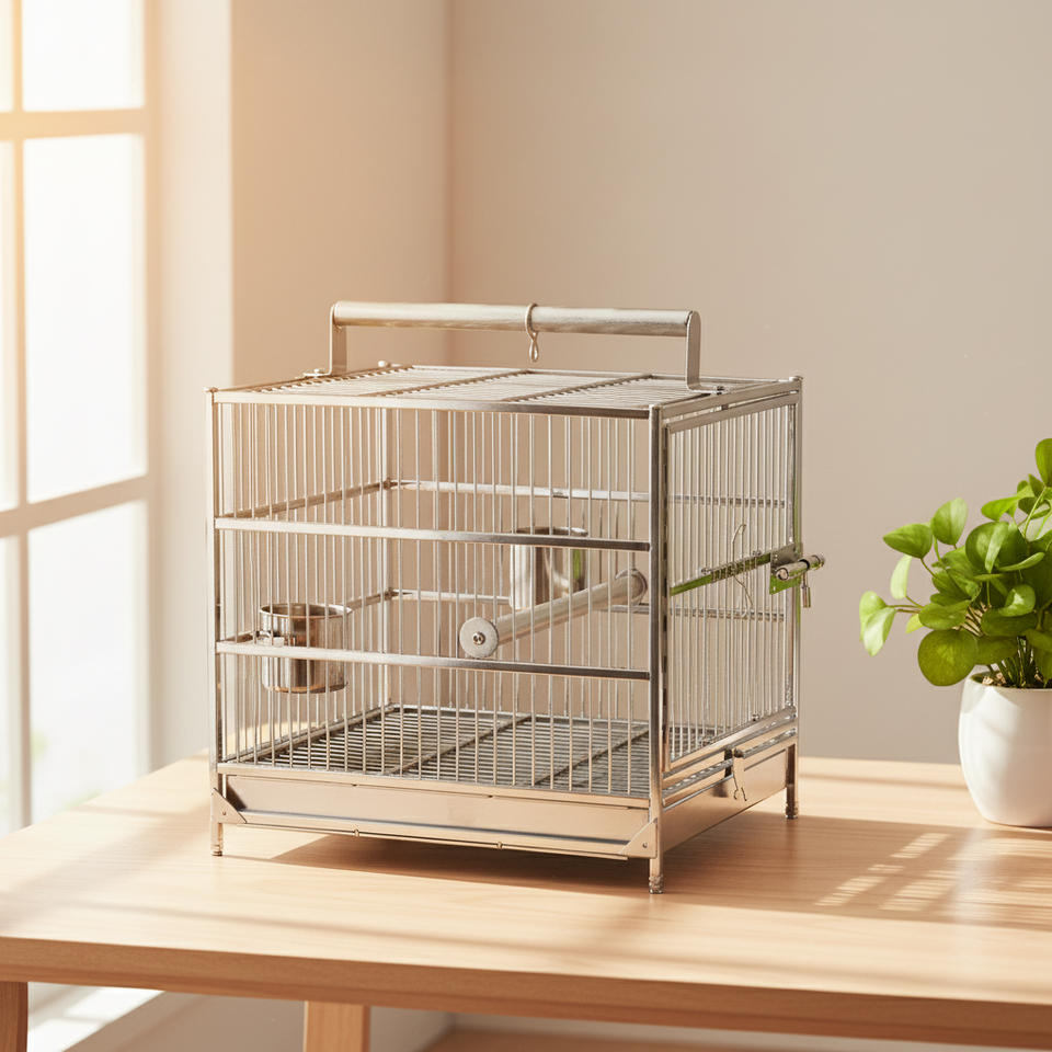 Stainless Steel Reinforced Wire Mesh Budgie Cage, Rectangular Cockatiel ...