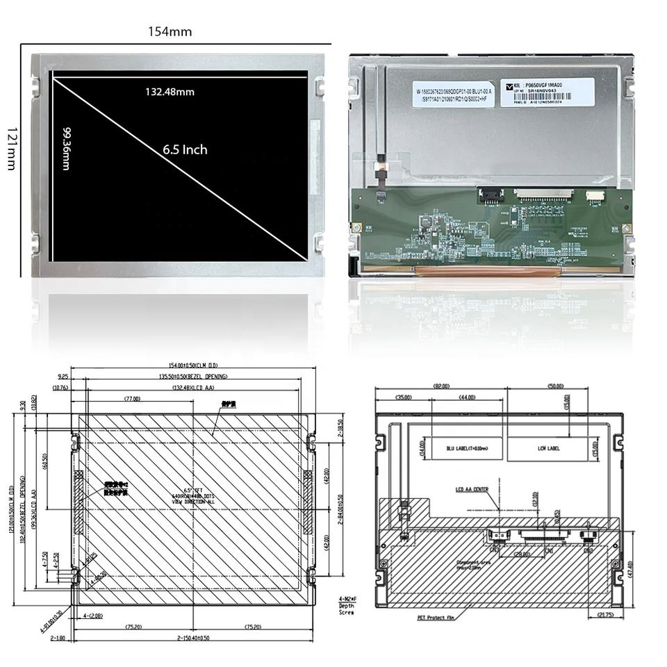 TIANMA 6.5" 640x480 LCD Panel P0650VGF1MA00 Long Backlight Lifetime ...