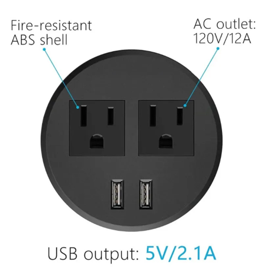 US Standard Round Recessed Desk Power Outlet Dual Usb Charging Socket ...