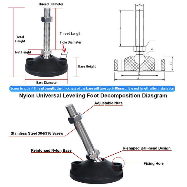 Nylon Universal Ss304 Adjustable Feet - Durable & Versatile