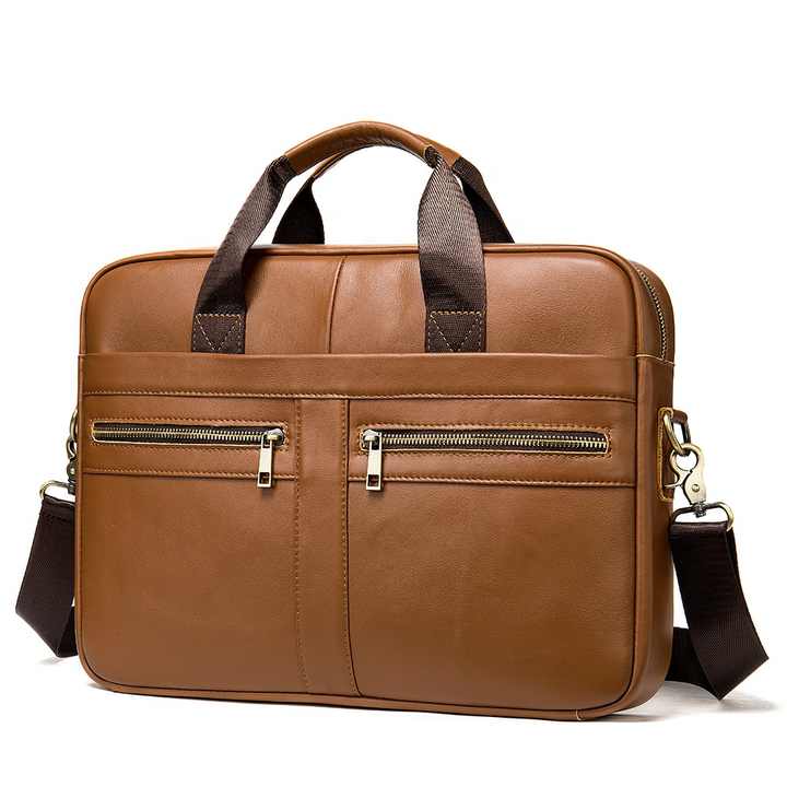 100% Genuine Leather Office Business Briefcase Waterproof Laptop Bag ...
