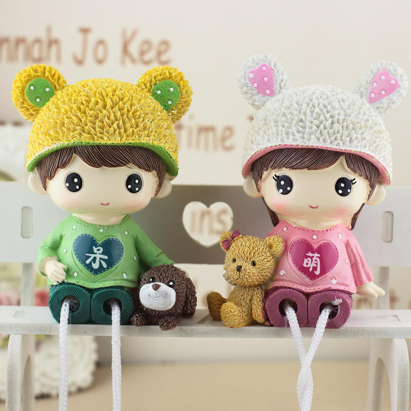 Cute Resin Hanging Leg Doll Cartoon Couple Wine Cabinet Foyer Living ...