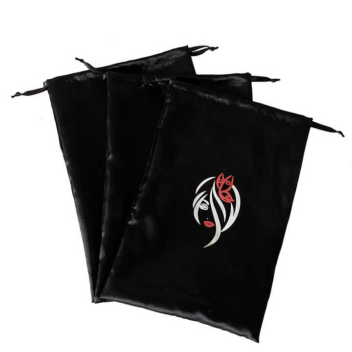 Custom Logo Luxury 22x32cm Black Satin Handbag Hair Storage Bag ...