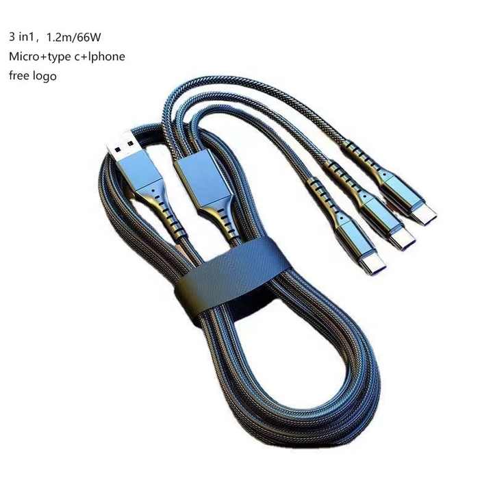 Cable 3 in 1 Fast Charging 66W Max Nylon Braided Micro Type-c Ios Usb 1.2m| Alibaba.com