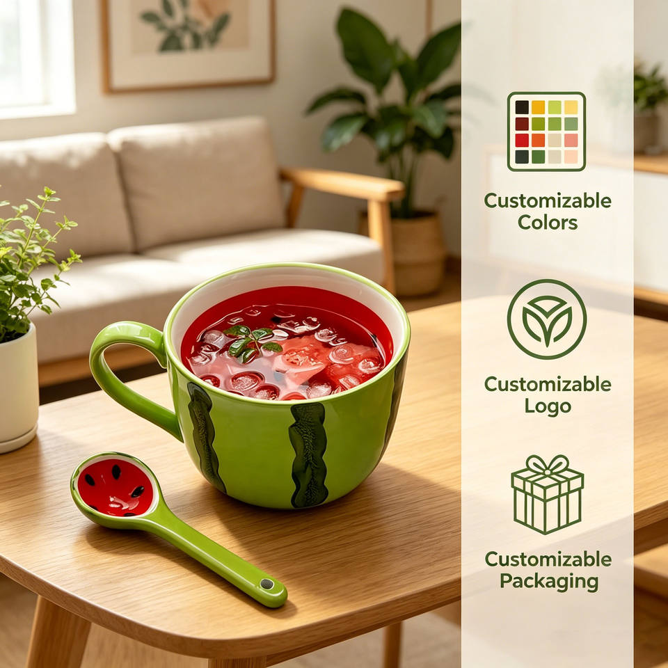 Wholesale Creative Cute Watermelon Fruit Pattern Ceramic Mug Set Spoon ...