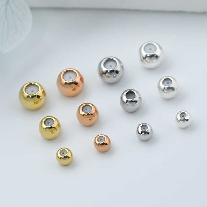 18K Gold Plated Positioning Beads Round Ball Slider Beads Copper Loose ...