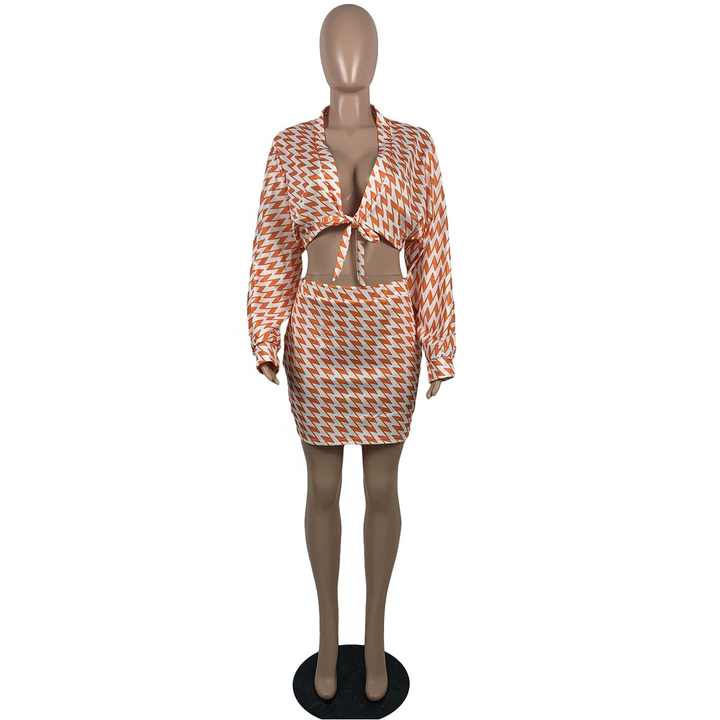 ZHEZHE Fashion Houndstooth Outfits 5XL Puff Sleeve Ladies Bandage ...