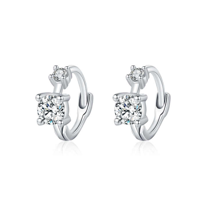 925 Sterling Silver Geometric 5A Cubic Zirconia (CZ) Ear Clip Hoop Earrings Light Luxury Shiny ...