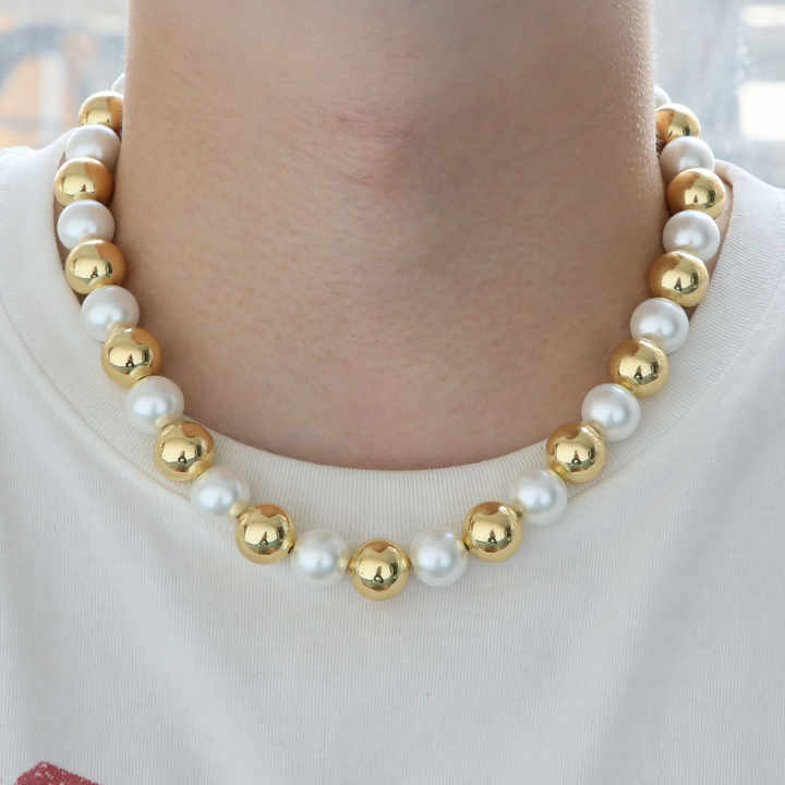 Big Ball Chain Choker Necklace Waterproof 18k Gold Plated Brass Round ...