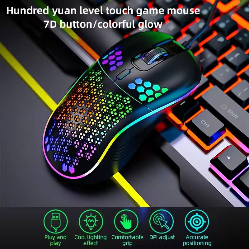 Professional Ergonomic RGB Wired Gaming Mouse USB 7200 DPI Optical ...