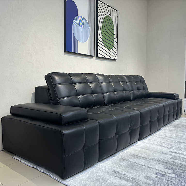 Modern Smart Home Electric Black Extendable Sofa Bed Leather Sofa Set ...