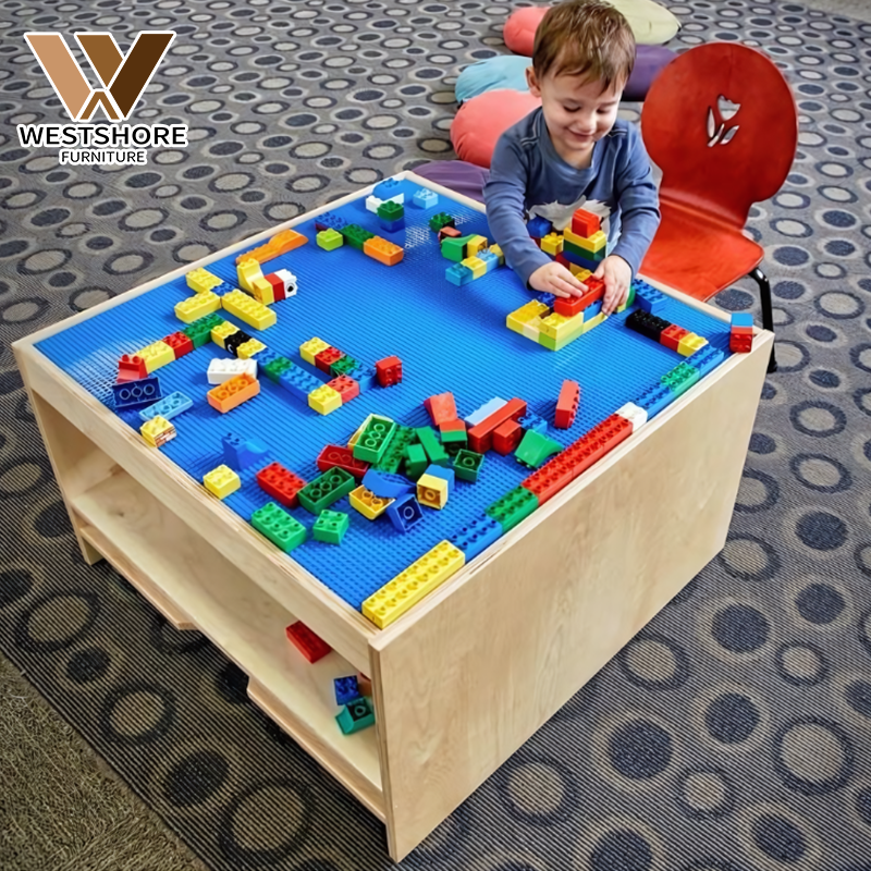 Montessori Nursery Wooden Building Block Activity Table