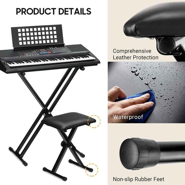 Folding Keyboard Bench X-Style Padded Piano Stool Portable Black