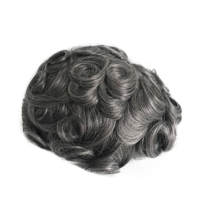 Reverse Knots PU Skin Base Natural Human Hair Grey Hair Men Toupee in ...