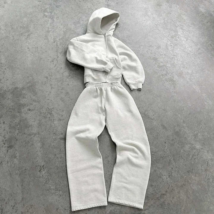 Men's Heavyweight Blank Two Piece Wide Leg Sweat Pants and Hoodie Set