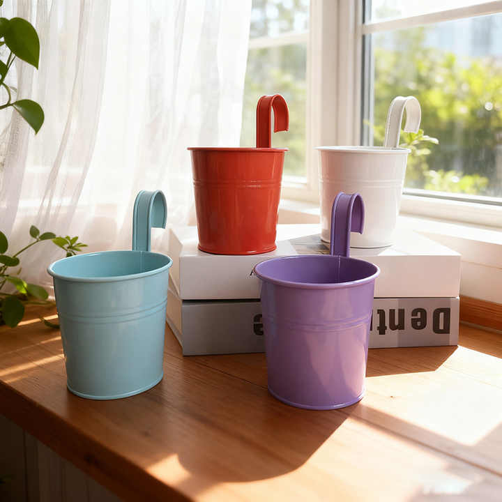 Candy-Colored Small Tin Buckets for Balcony Hooks & Suspended Planters ...