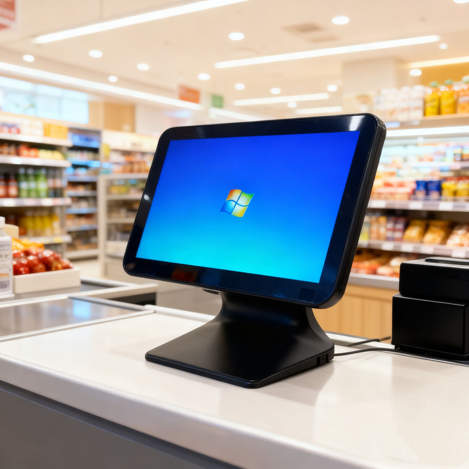 Compact Black Touch POS Terminal Slim-Bezel Screen with Curved Base ...