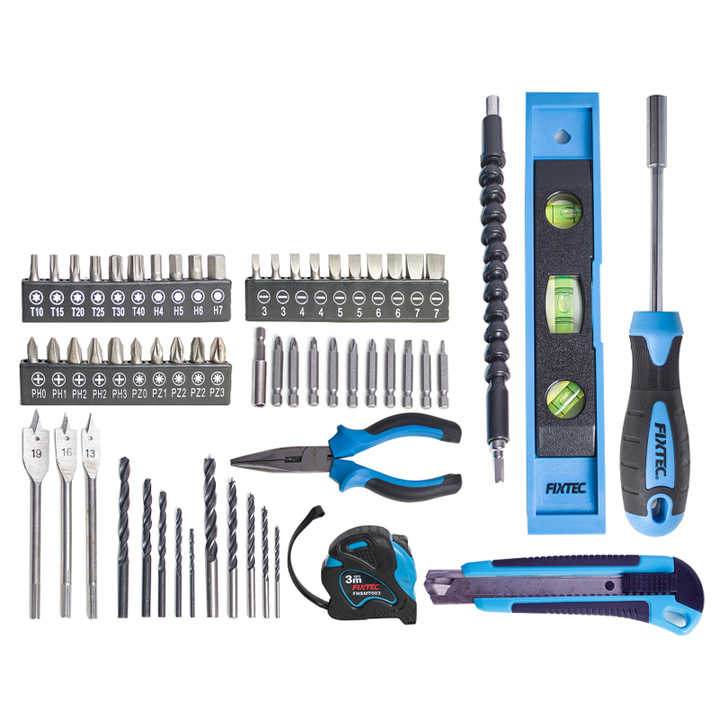 FIXTEC Cordless Drill Kit - 60pcs DIY Hand Tools & Accessories