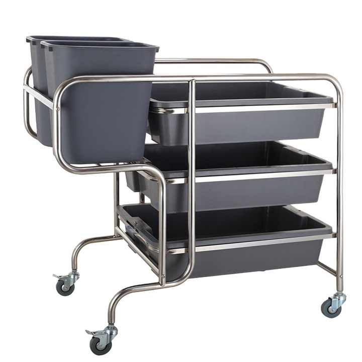 Restaurant Dish Collect Service Cleaning Cart with Plastic Buckets