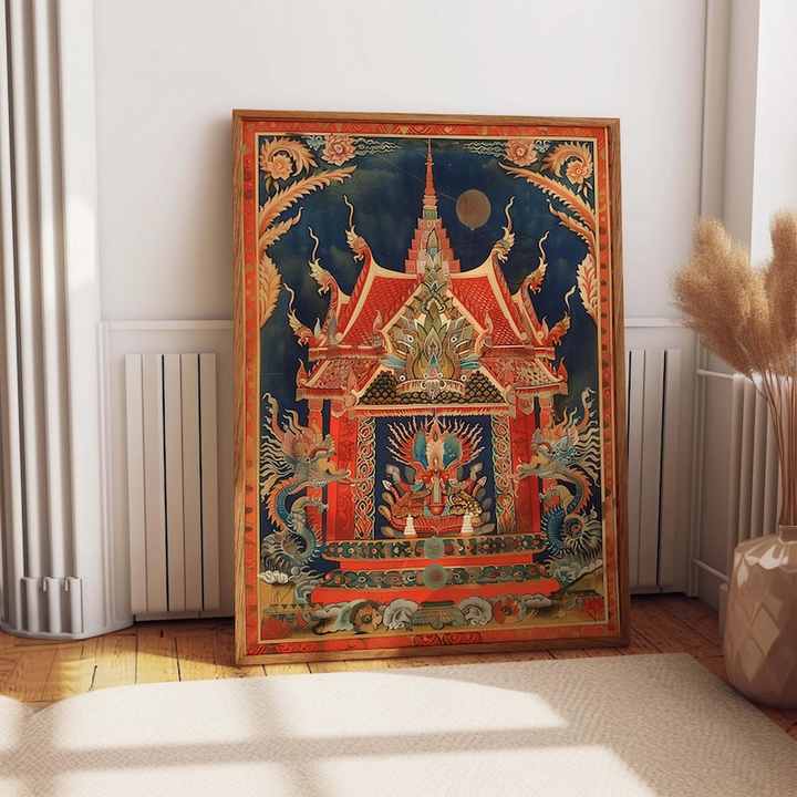 Custom Thai Traditional Temple Art Decor Painting Ornate Pagoda and ...