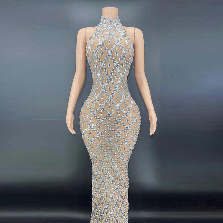 ZHEZHE Luxury Quality Sexy Shiny Rhinestone Dress Women's Evening ...