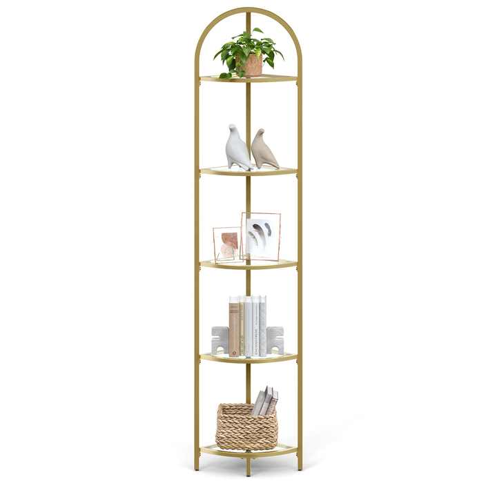 VASAGLE 5 Tier Gold Plant Stand Bathroom Freestanding Glass Shelf ...