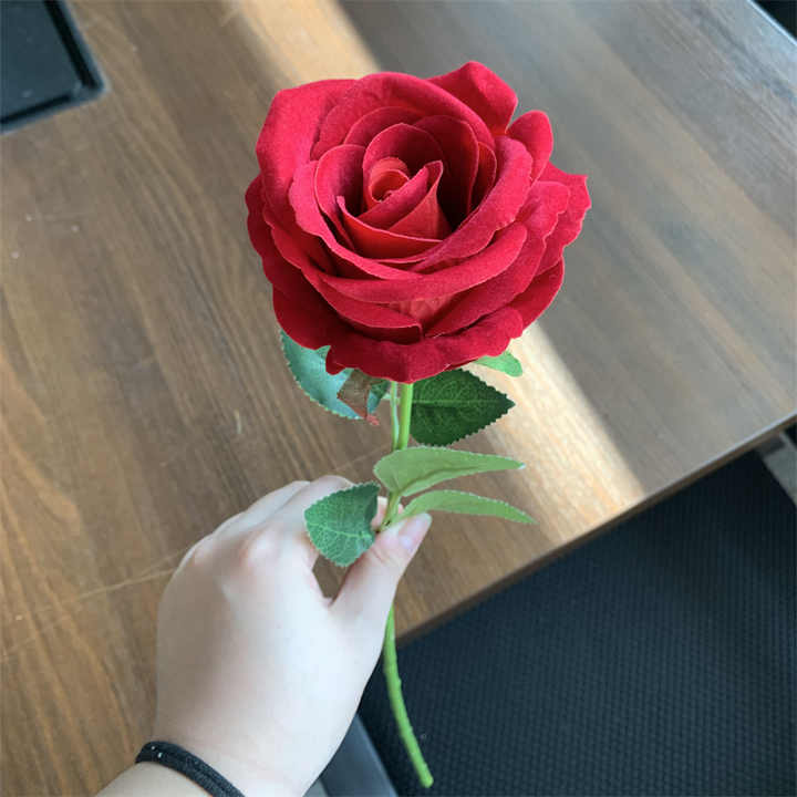 High Quality Artificial Velvet Rose Flowers Artificial White Red Single ...