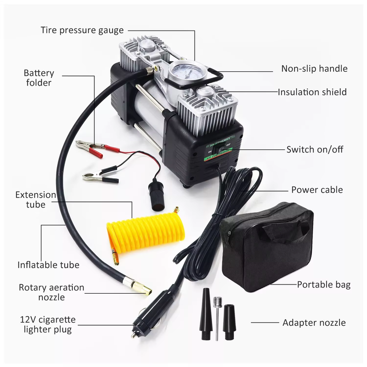 Double Cylinder Air Compressor Tire Inflator Portable Double Cylinder ...