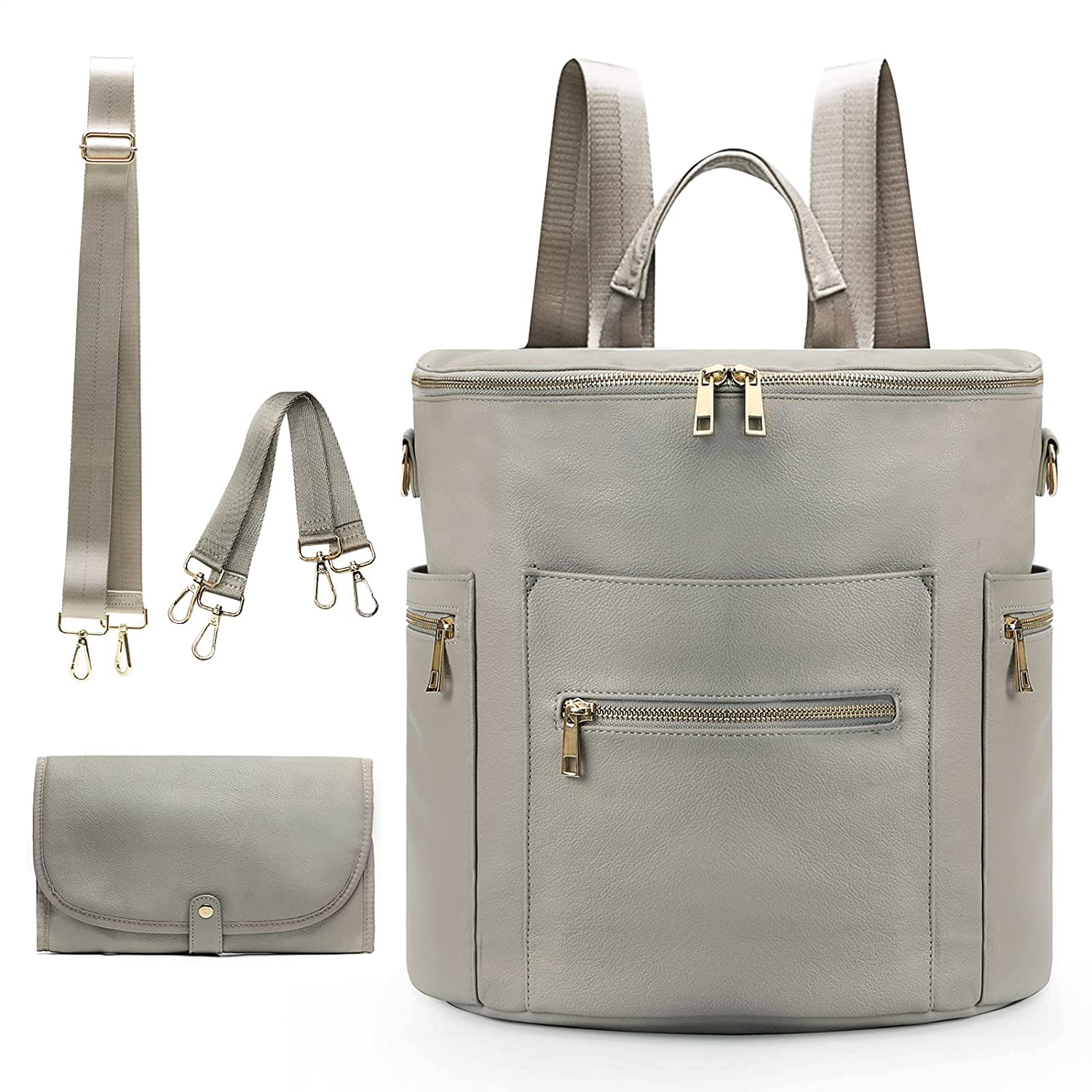 Leather Diaper Bag Backpack with Laptop Sleeve & Changing Pad