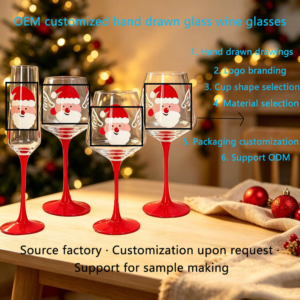 Hand Blown Cartoon Santa with Wings Wine Glass Red Stem Glass for ...