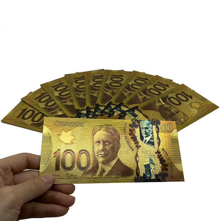 Waterproof 100 CAD Banknote - Gold Plated Decorative Gift