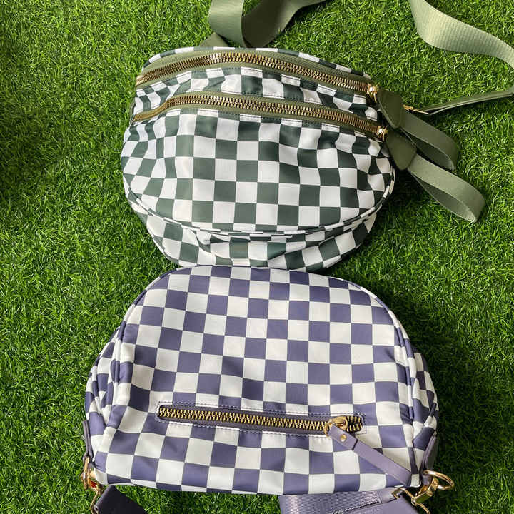 Fashion Double Zipper Checkermate Nylon Crossbody Bag Bum Bag Checkered ...