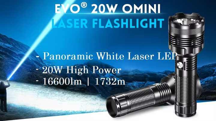 20W Panoramic White Laser LEP Flashlight - IP68 Waterproof
