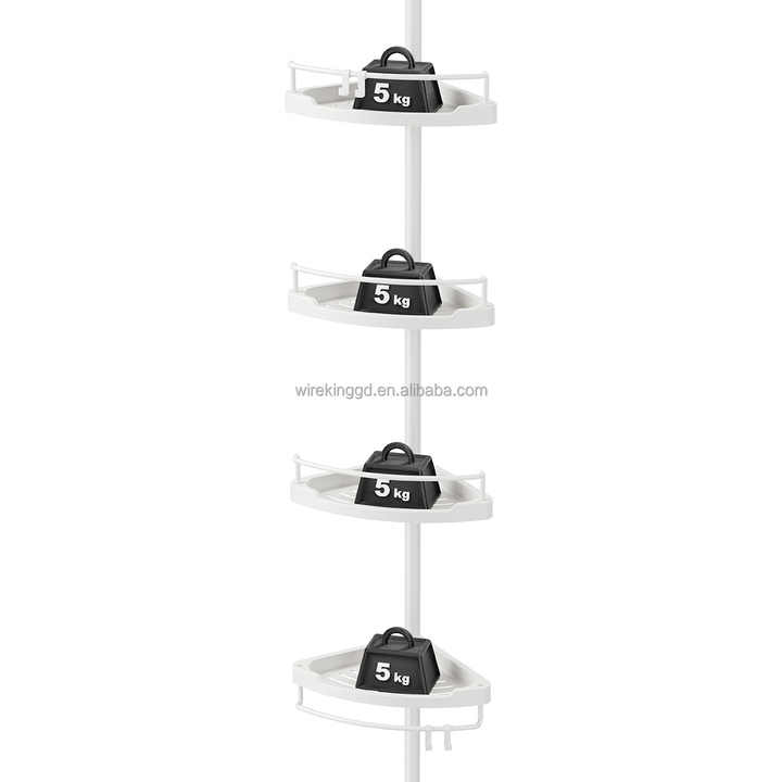 WIREKING 4 Tier Adjustable Shower Organizer Tension Pole Floor Standing ...
