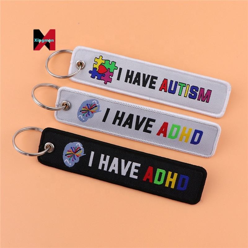Autism ADHD Woven Label Keychain Awareness Fabric Key Chain Office ...