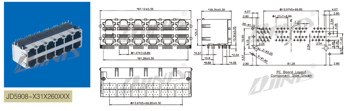 2x6 Modular Jack RJ45 Multi-Port CAT5 Shielded Connector Male/Female ...