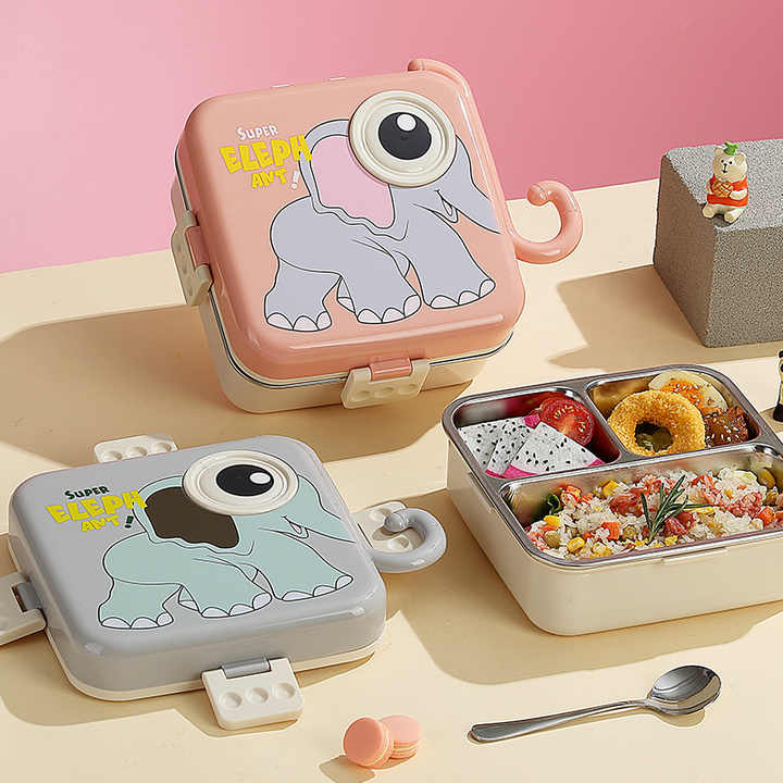 Cute Cartoon Elephant Square Plastic Bento Box Children Sealed Lunch ...