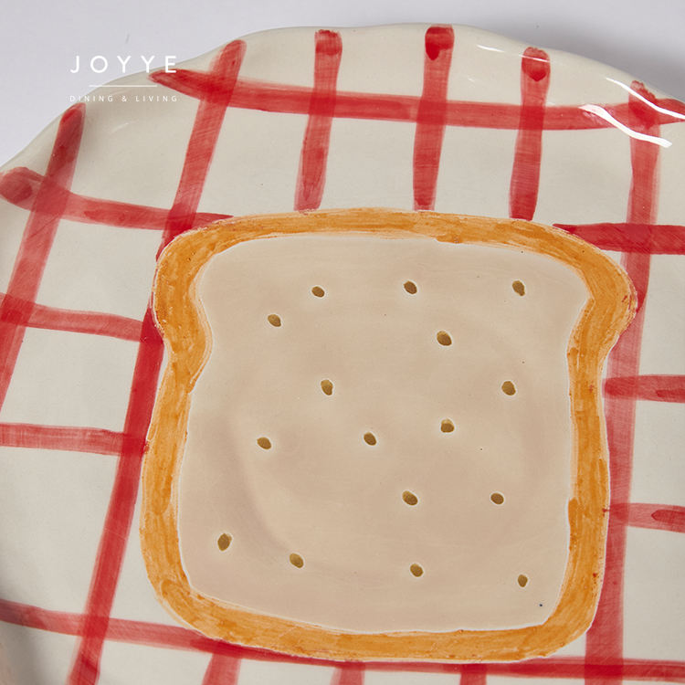 JOYYE Original Hand Painted Red Checkered and Toast Pattern Eco ...