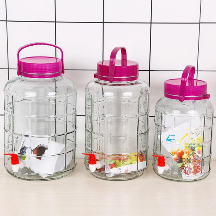 Glass Dispenser Jars with Tap Stand - Recyclable & Food Safe