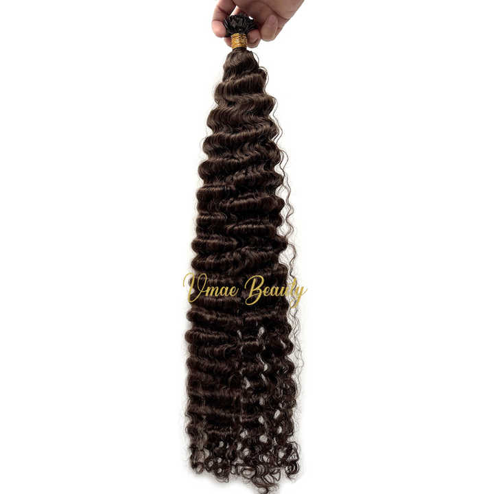 Natural Brown Invisible K Tip Burmese Curly Flat Tip Black Glue Full ...