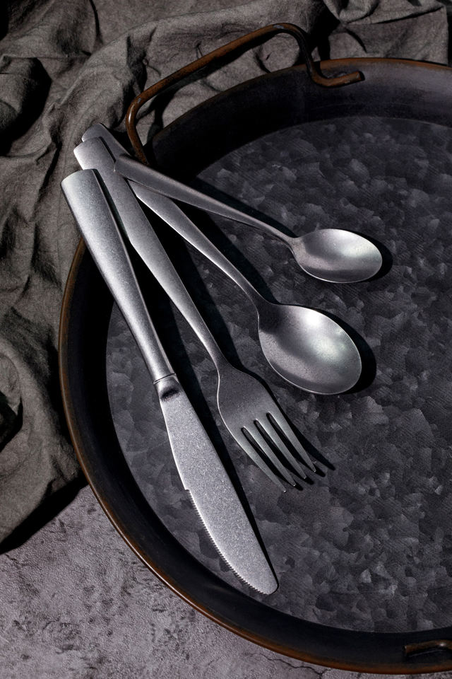 Vintage Style Silverware Cutlery Set Stainless Steel Stonewash Metal ...