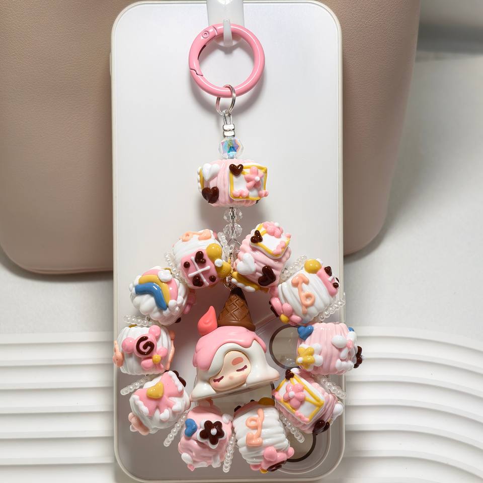 POP MART Moli Ice Cream Series Hand-Painted Bead Lanyard & Bag Chain ...