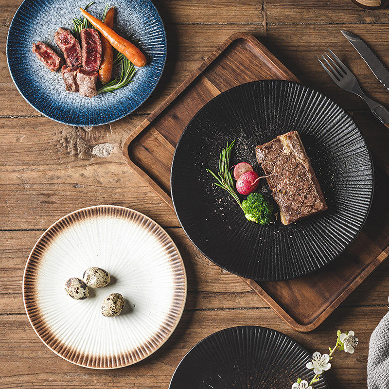 Matte Ceramic Charger Plate Simple Line Embossed with Round Pattern ...