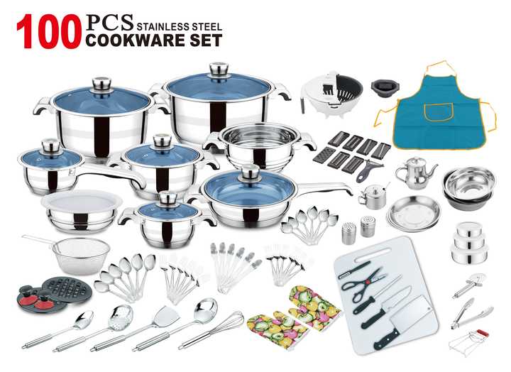 FUNITE 100pcs Stainless Steel Cookware Set - Durable & Versatile