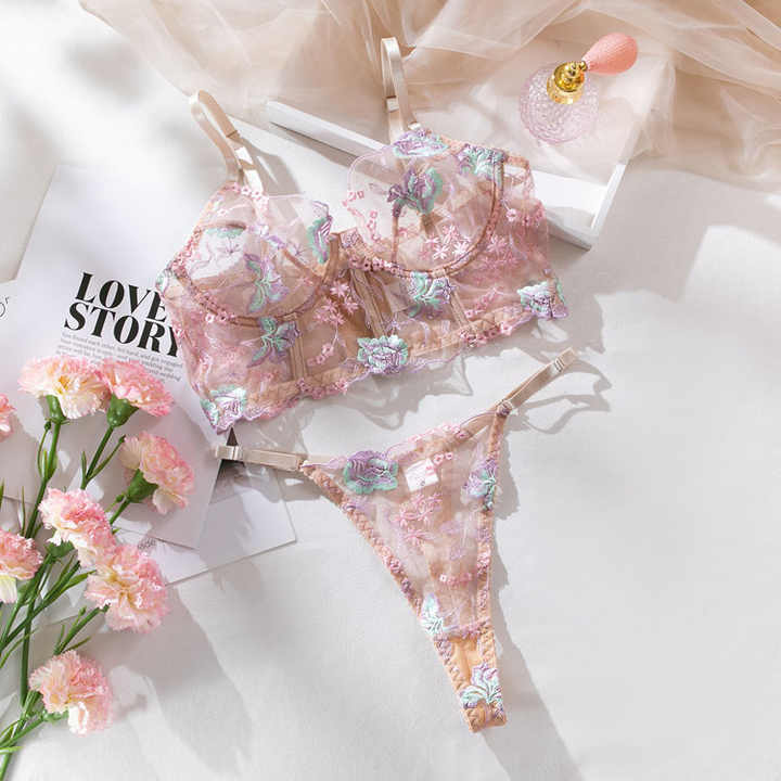 Colorful Embroidered Fish Bone Gathered Body Shaping Women Mesh Sexy ...