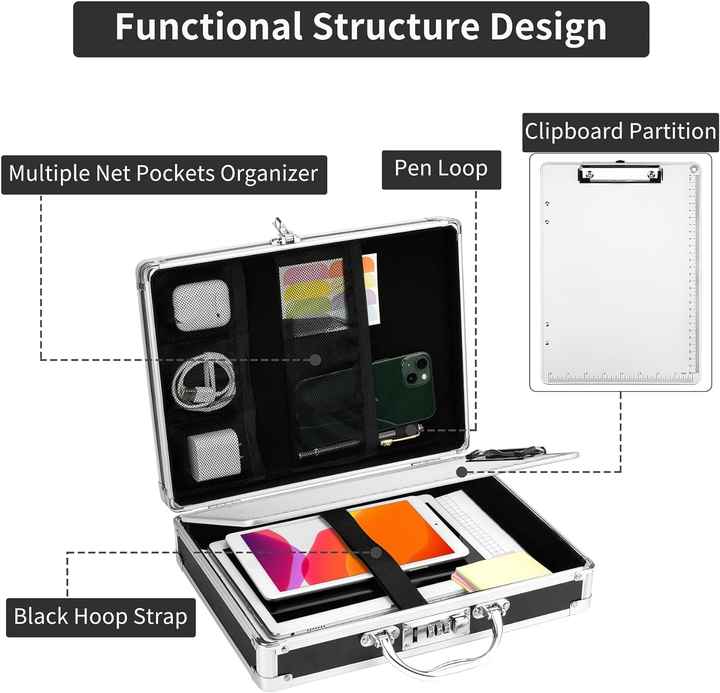 Custom Combination Lock Clipboard Case - Heavy Duty Briefcase