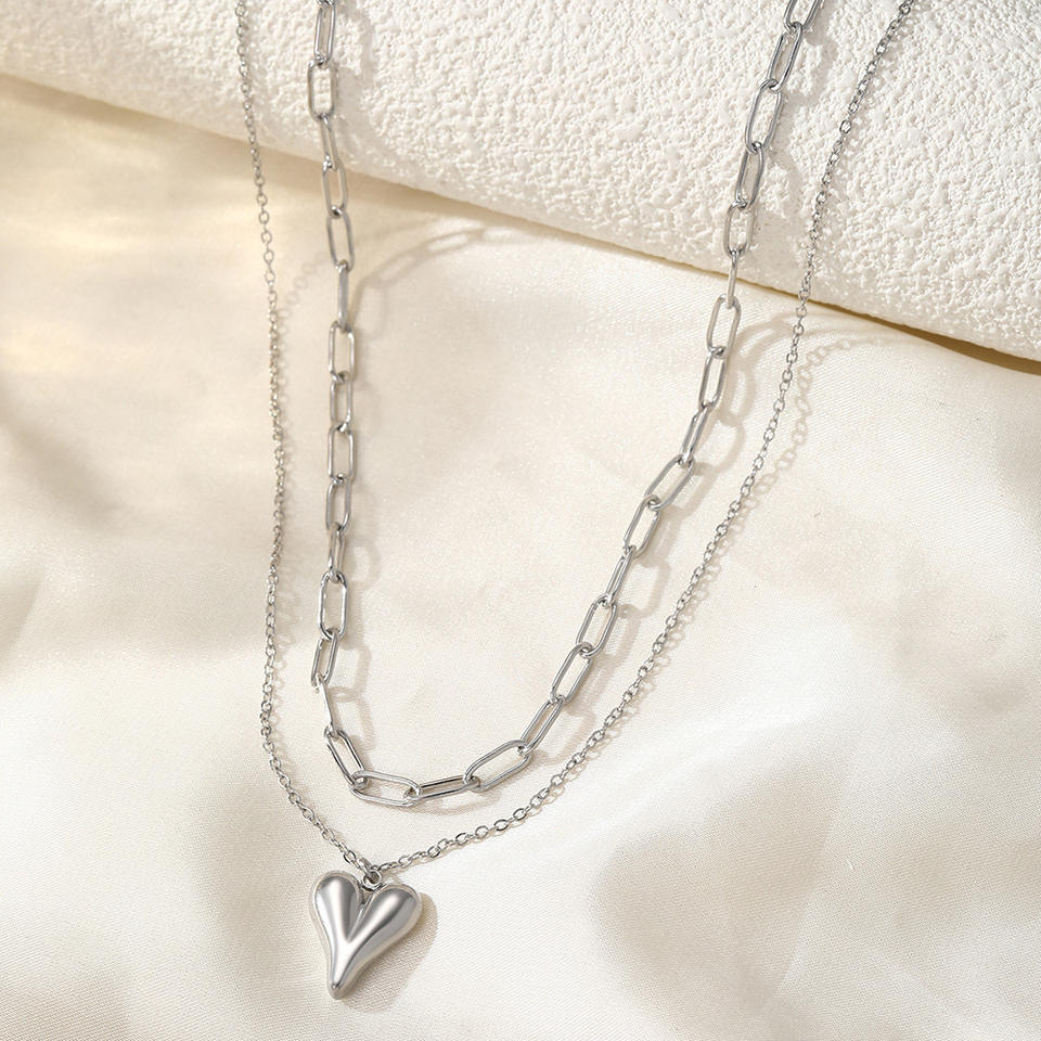 2025 Trendy Double Layer Heart Charm Necklace 18K Gold Plated Choker ...