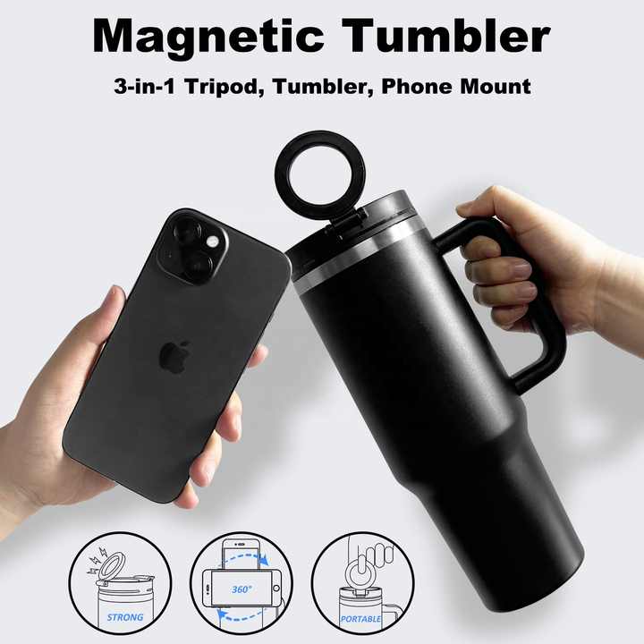 Magnetic Lid 40 oz Tumbler With Handle Insulated Metal Water Thermos ...