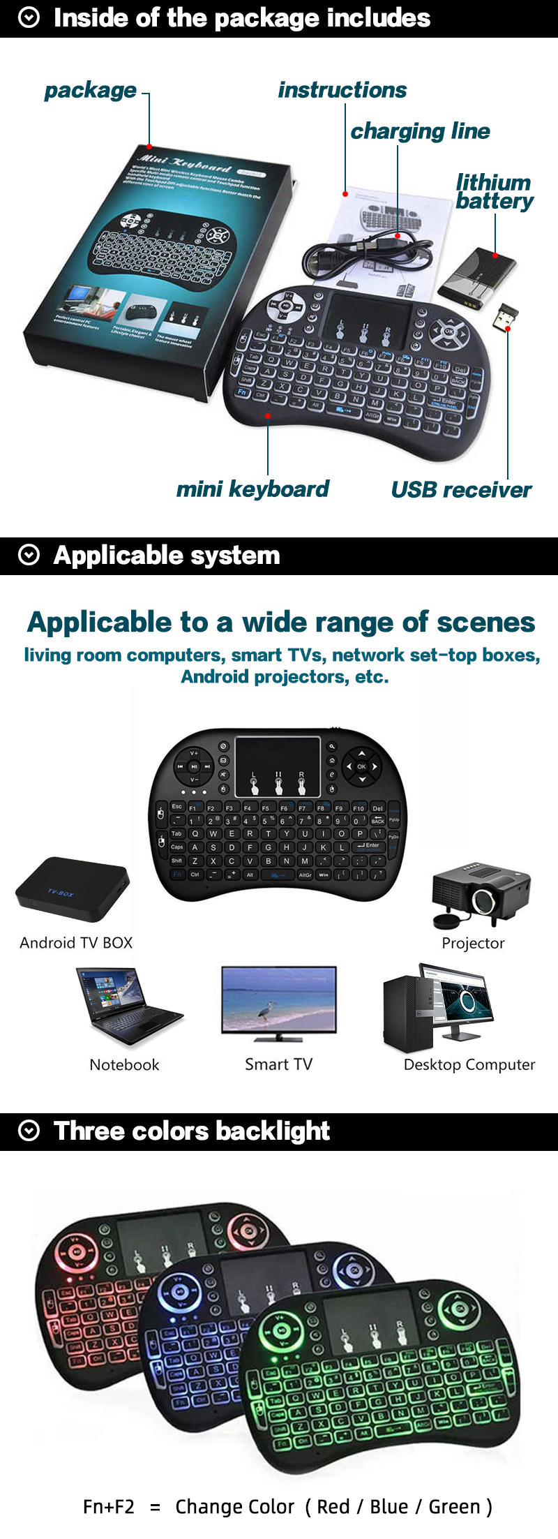 Factory Backlit I8 Laptop Computer RGB Gaming 2.4G One Hand Keyboard ...