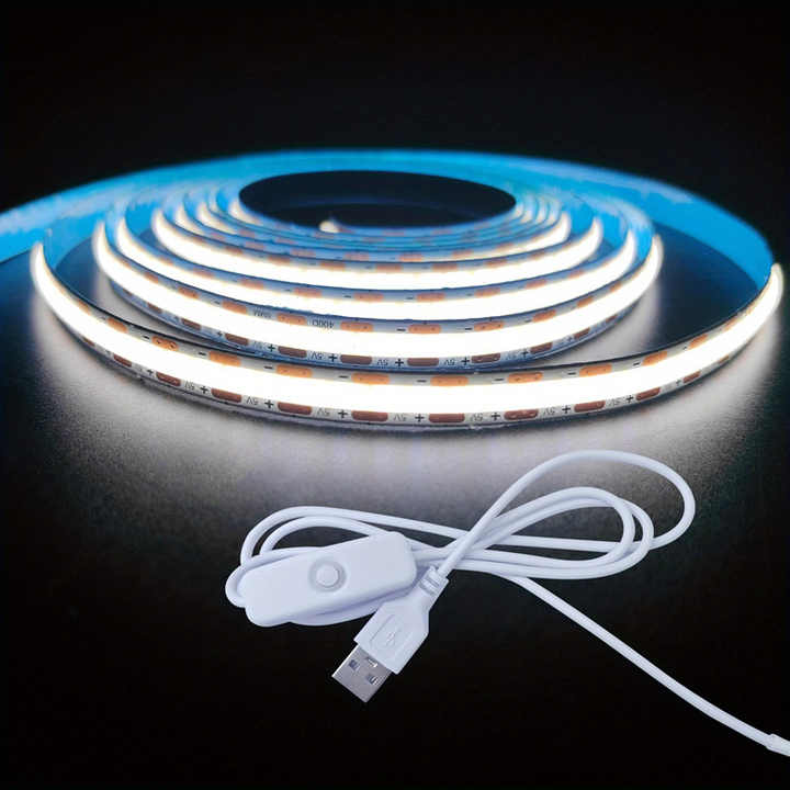 DC 5V USB Switch 8mm 3000K 4000K 6500K White Warm White Flexible Rope USB COB Led Strip Light ...
